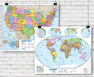 Primary Learning U.S. & World Classroom Wall Map Poster Set | World ...