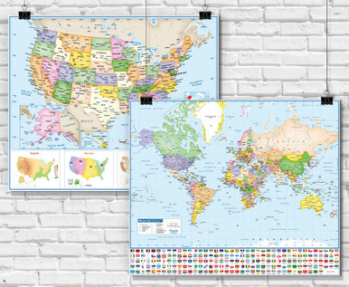 Intermediate U.S. & World Political Classroom Wall Map Combo Set ...