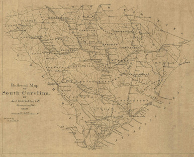 South Carolina Vintage Railroad Map Print (1880)| World Maps Online