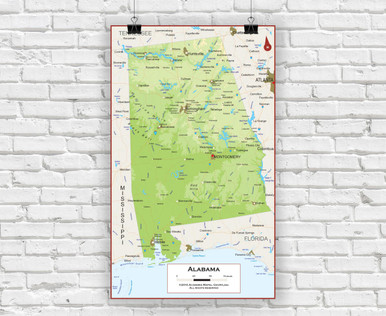 Alabama Wall Map - Physical | World Maps Online