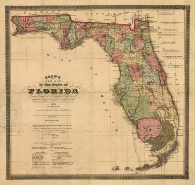 Florida State Map Vintage Map Print (1874)| World Maps Online