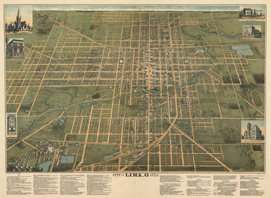 Lima, OH Vintage Map Print (1892)| World Maps Online