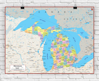 Michigan Wall Map - Political | World Maps Online