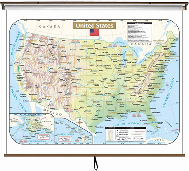 U.S. Large Shaded Relief Spring Roller Map | World Maps Online