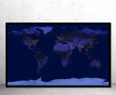 Dark Earth at Night NASA City Lights World Wall Map | World Maps Online