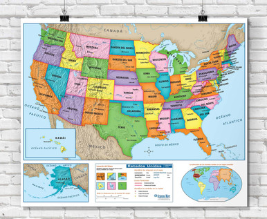 U.S. Spanish Language Early Learner Classroom Wall Map Poster Print ...