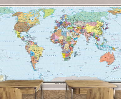 Klett Advanced World Political Classroom Map Removable Wallpaper Mural ...
