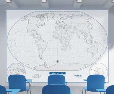 World Outline Map Laminated Vinyl Classroom Map Dry-Erase Wallpaper Mural