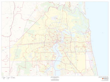 Jacksonville, Florida ZIP Codes Wall Map