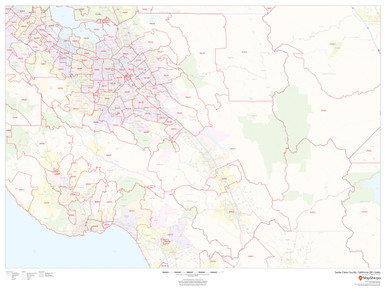 Santa Clara County, California ZIP Codes Wall Map