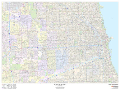 Chicago, Illinois Inner Metro - Landscape Wall Map