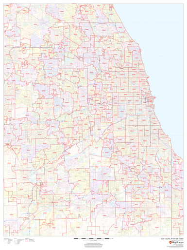 Cook County, Illinois ZIP Codes Wall Map