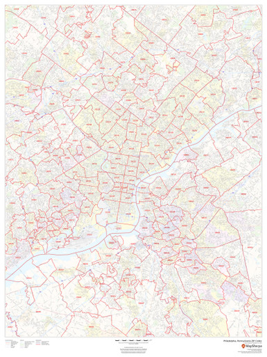 Philadelphia, Pennsylvania ZIP Codes Wall Map