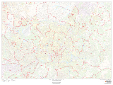 Raleigh, North Carolina ZIP Codes Wall Map