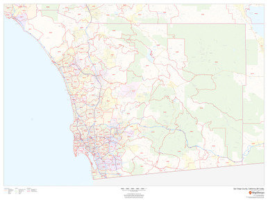 San Diego County, California ZIP Codes Wall Map