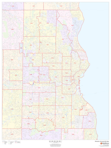 Milwaukee, Wisconsin ZIP Codes Wall Map