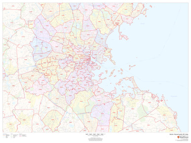 Boston, Massachusetts ZIP Codes Wall Map