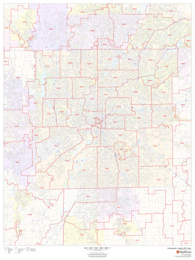 Indianapolis, Indiana ZIP Codes Wall Map