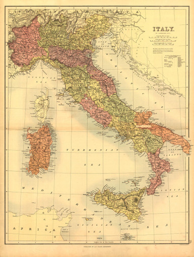 Italy Vintage Map Print (1890)| World Maps Online