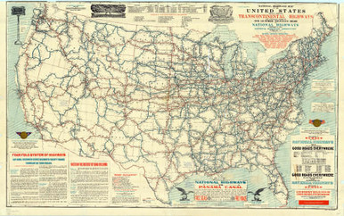 USA Proposed Roads & Highways Vintage Map Print (1916)| World Maps Online