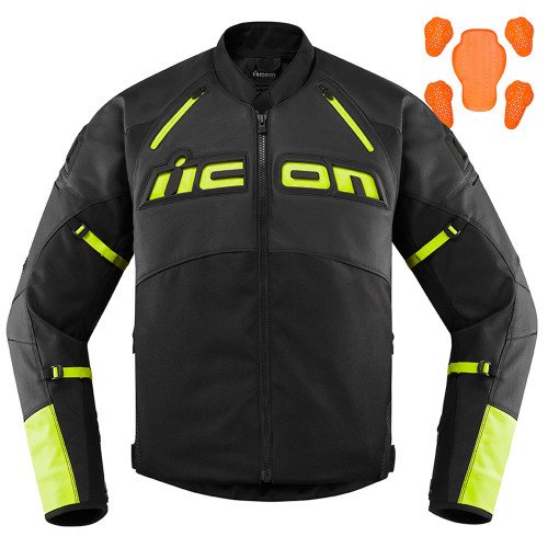 Icon Men's Contra 2 Black/Hi-Viz Leather Jacket