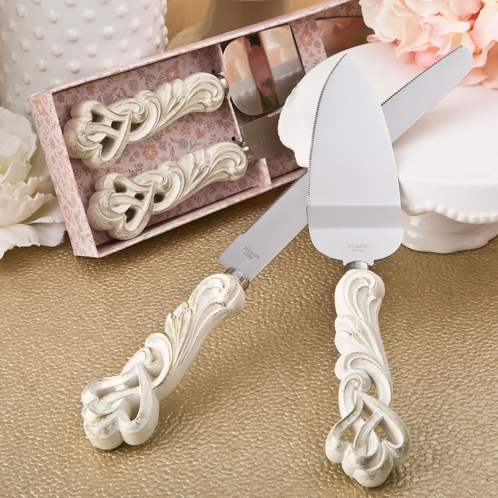 Vintage Cake Server Set Celebration Gold Wedding Cake Knife & Server