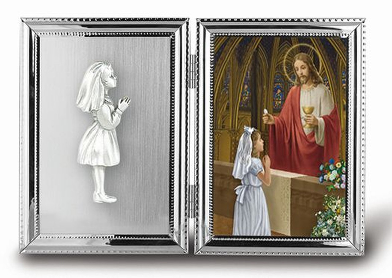 Girl KNEELING Double Hinged First Holy Communion Remembrance Silver ...
