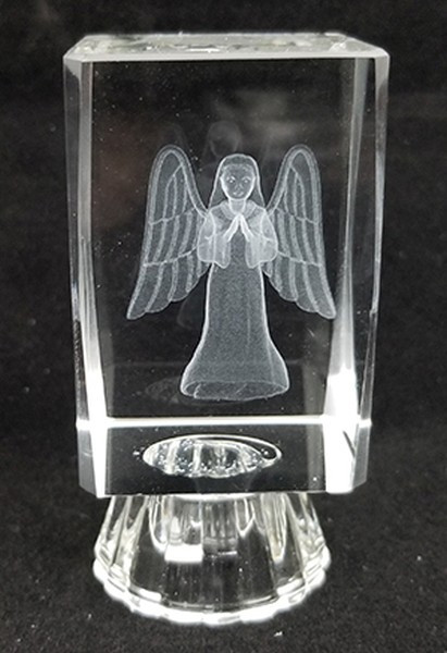 Lighted Crystal Cube Icon with 3-D Laser Engraved Angel