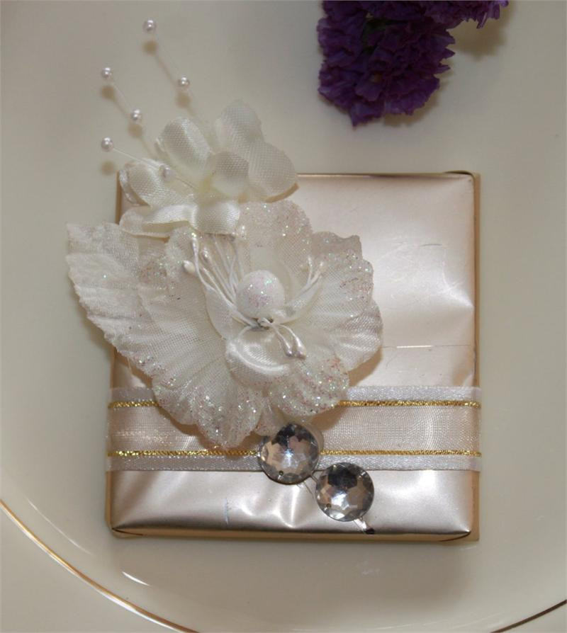 Decorated Chocolate with Fancy White Flower Bouquet and Rhinestones