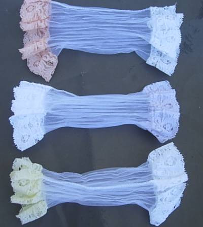 Fancy Silk & Lace Wrappers w/5 Jordan Almonds, Ribbon & Crystal Roses