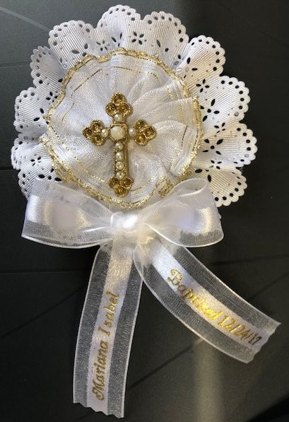 Baptism / Communion Corsage (Capias) W/Fancy Ribbons & Cross