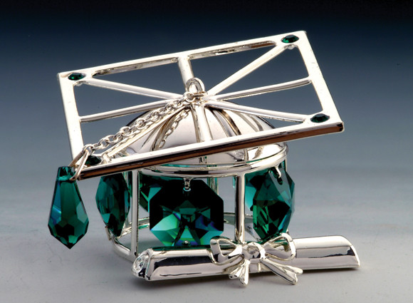 Silver or Gold Plated Graduation Cap & Diploma w/Austrian Crystal