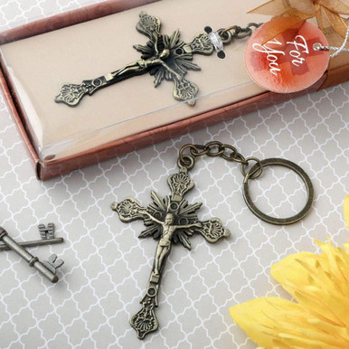 Metal Cross Key Chain With Beaded Design