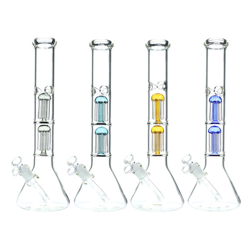 16" Double 8 Arm Tree Beaker - Assorted Colors | Up-N-Smoke Wholesale