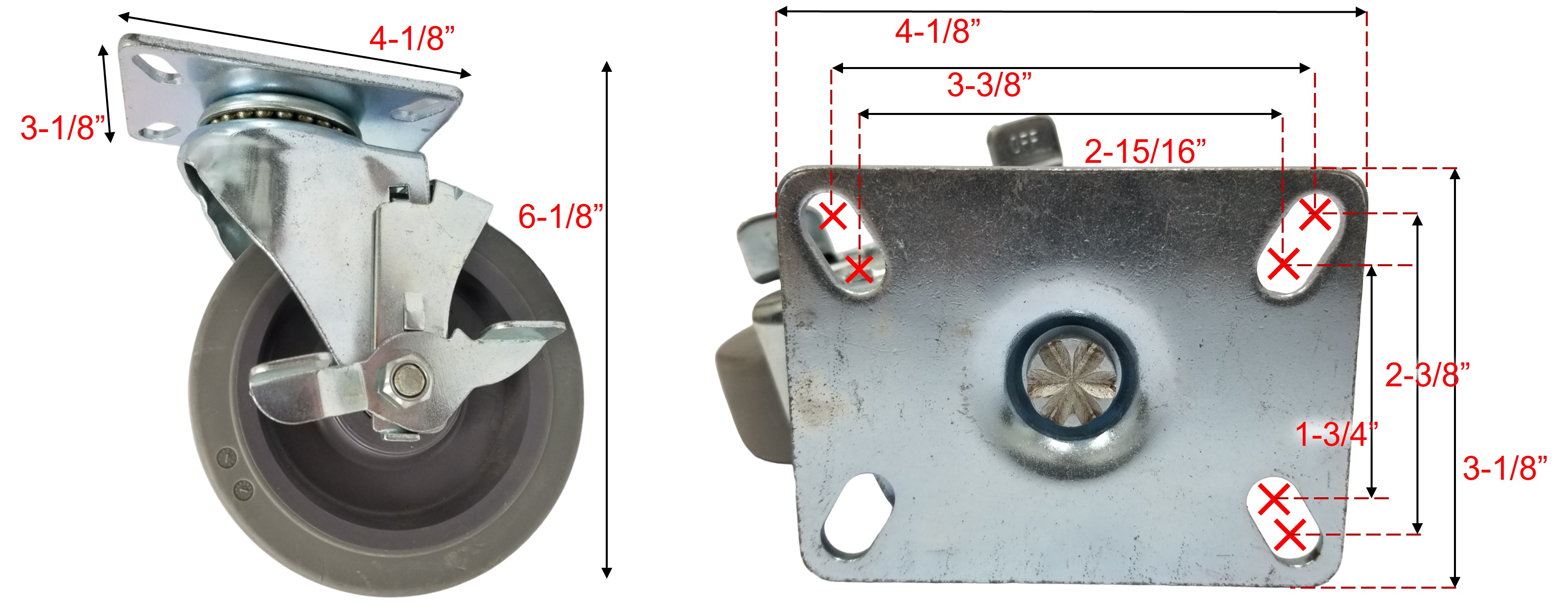 5" x 1-1/4" Swivel Caster Wheel with Top Lock Brake
