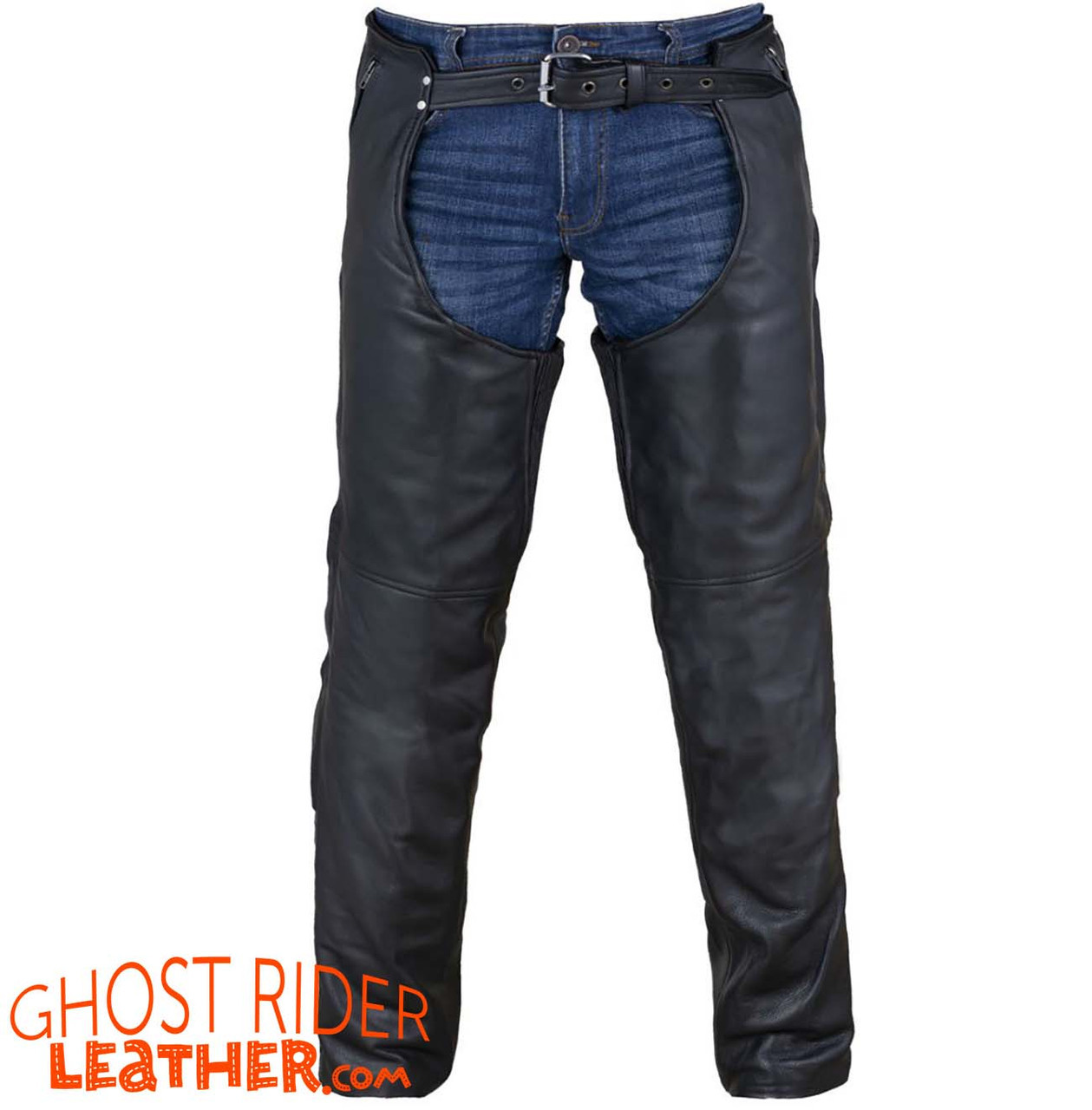 Men's Leather Assless Chaps - Motorcycle Chaps - Biker Chaps