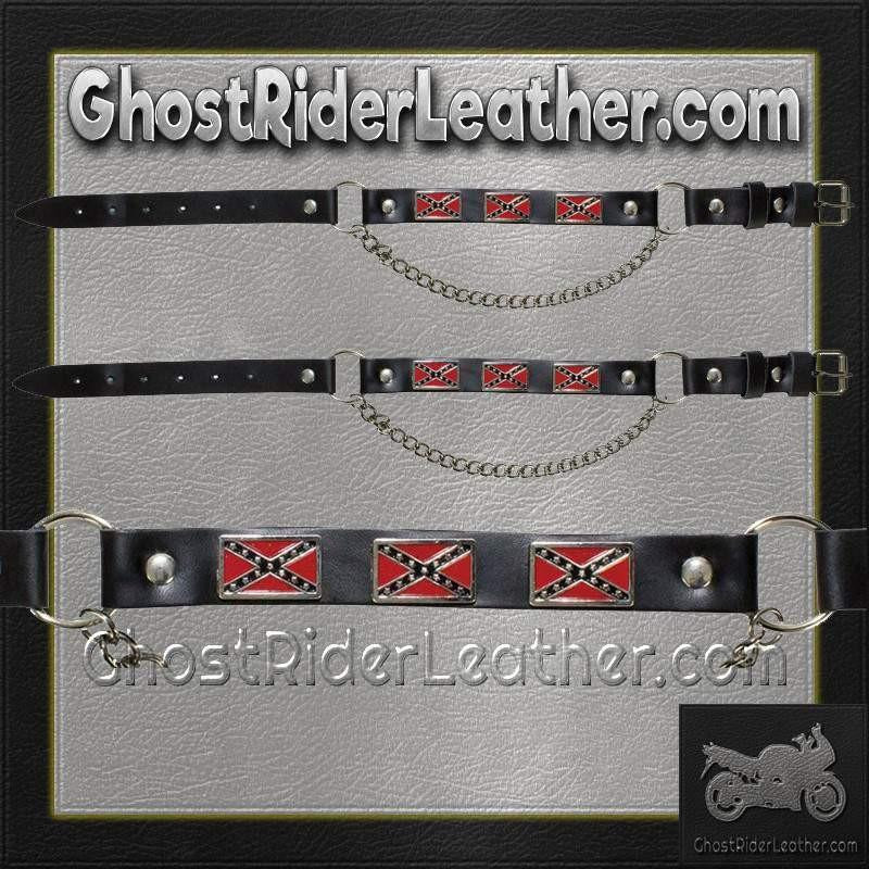 Pair of Biker Boot Chains - Rebel Flag - Motorcycle - BC5-DL