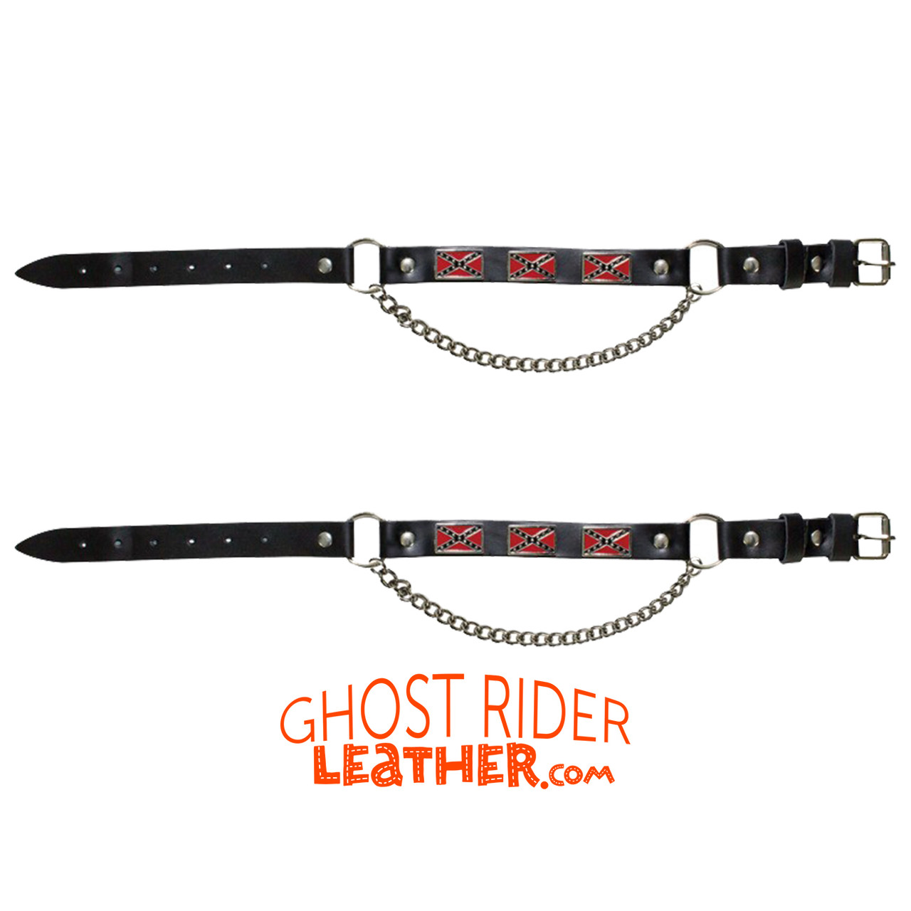 Pair of Biker Boot Chains - Rebel Flag - Motorcycle - BC5-DL