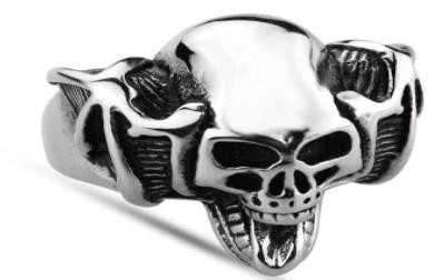 Handle Bar Skull Biker Ring - Stainless Steel - Biker Jewelry - Biker ...