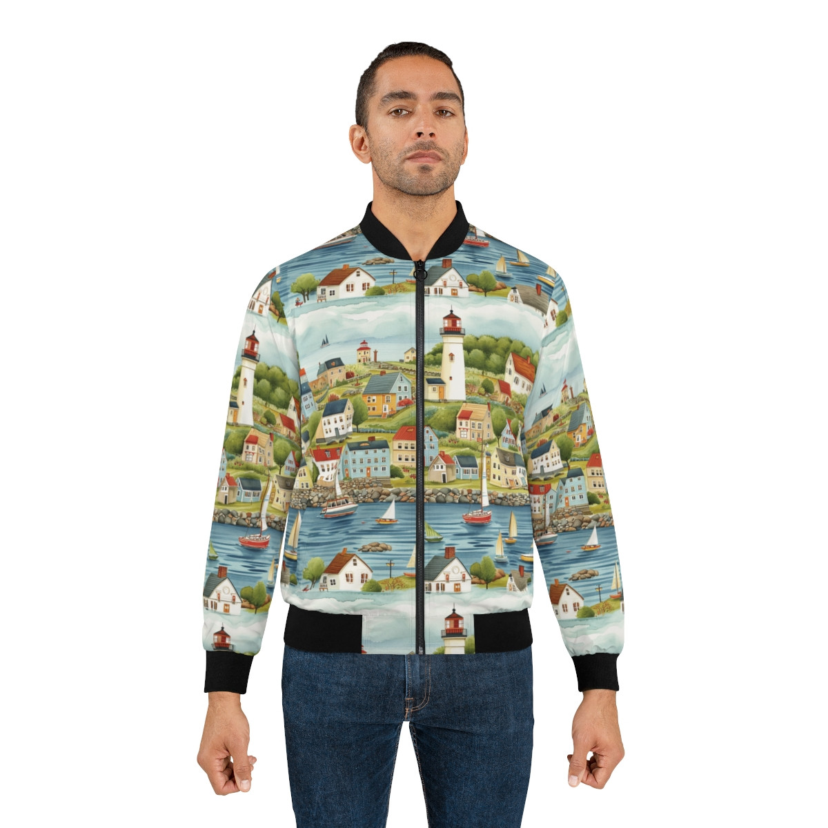 Lighthouses and Cottages - Portland Maine - Men's Bomber Jacket (AOP ...