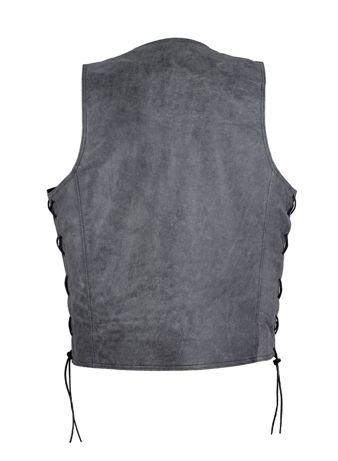 Leather Motorcycle Vest - Men's - Gray - 10 Pocket - MV310-16-DL