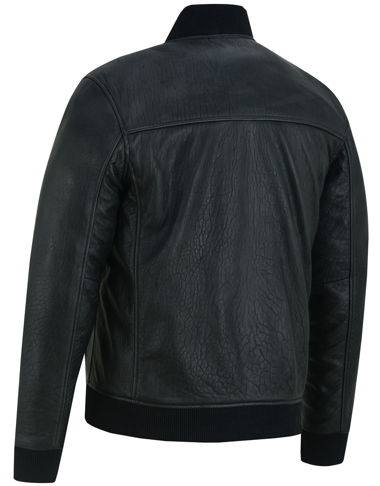 Leather Motorcycle Jacket - Men's - Bomber - Black - Up To 5XL ...