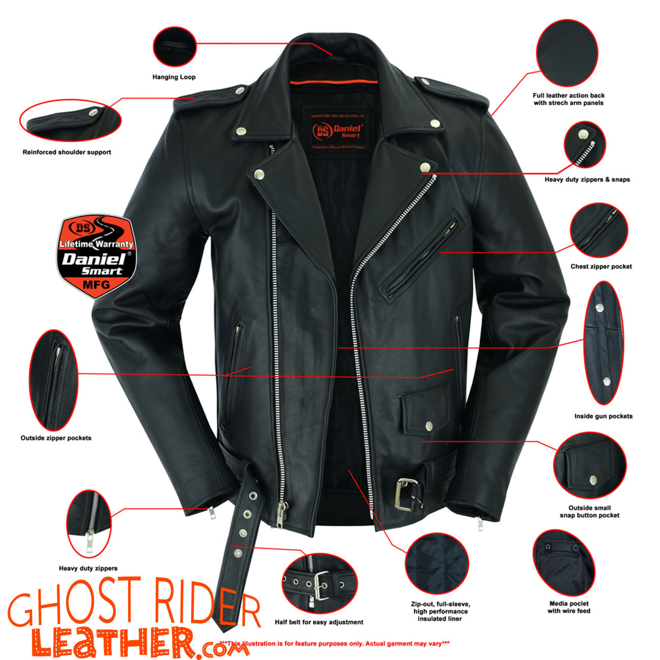 Leather Motorcycle Jacket - Men's - Police Style - Big and Tall ...