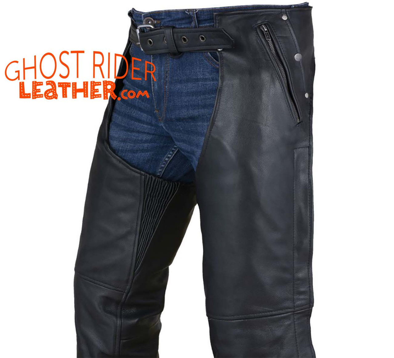 Men's Leather Assless Chaps - Motorcycle Chaps - Biker Chaps