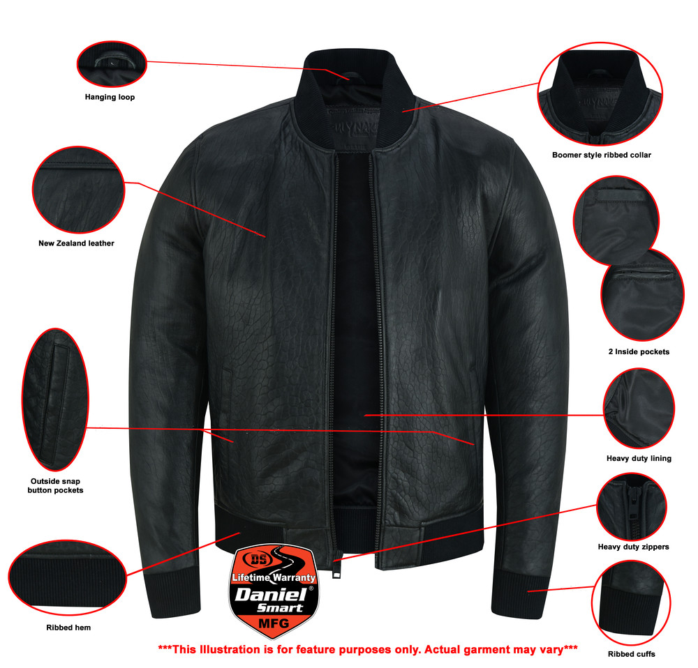 Leather Motorcycle Jacket - Men's - Bomber - Black - Up To 5XL ...