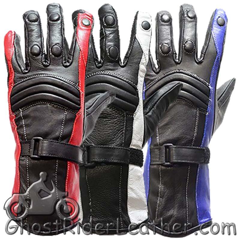 Ladies Leather Gauntlet Gloves in Red White or Blue - SKU GRL-GLZ60-DL ...