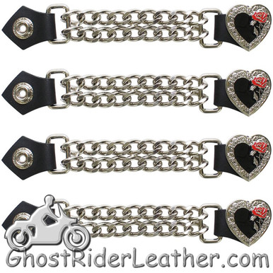 Set of Four - Black Red Rose - Vest Extenders - Chrome Chain - AC1305 ...