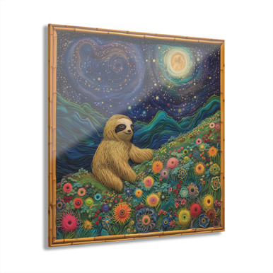 Bamboo Weaved Sloth in Wildflowers on a Starry Night - Acrylic Prints ...