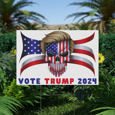 Vote Trump 2024 - Skull Embedded with the American Flag - Plastic Yard Sign