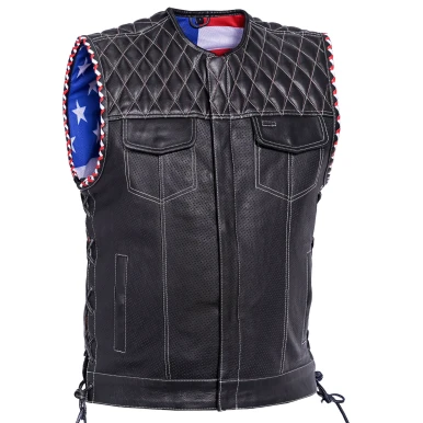 Leather Motorcycle Vest - Men's - Throtlex - Up To 8XL - USA Flag - Gun ...